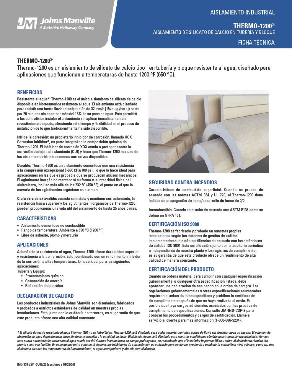 calcium silicate insulation data sheet