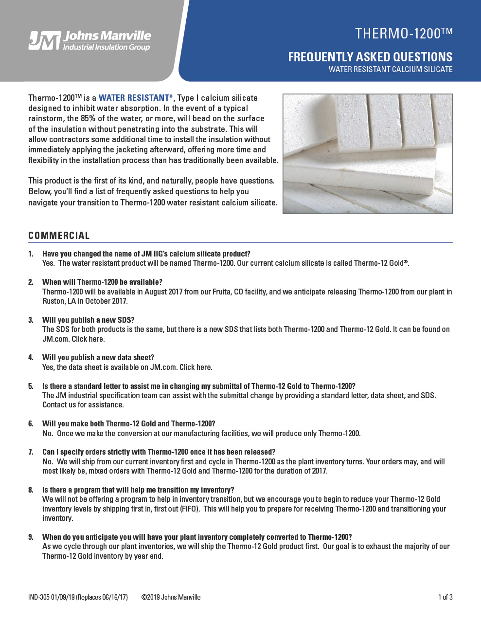 calcium silicate insulation data sheet